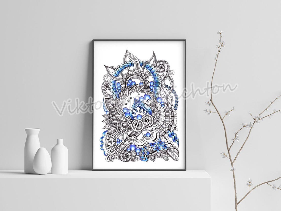 Winter Zenart 2_ Abstract Modern Drawing in Zentangle (zendoodle) Style ...