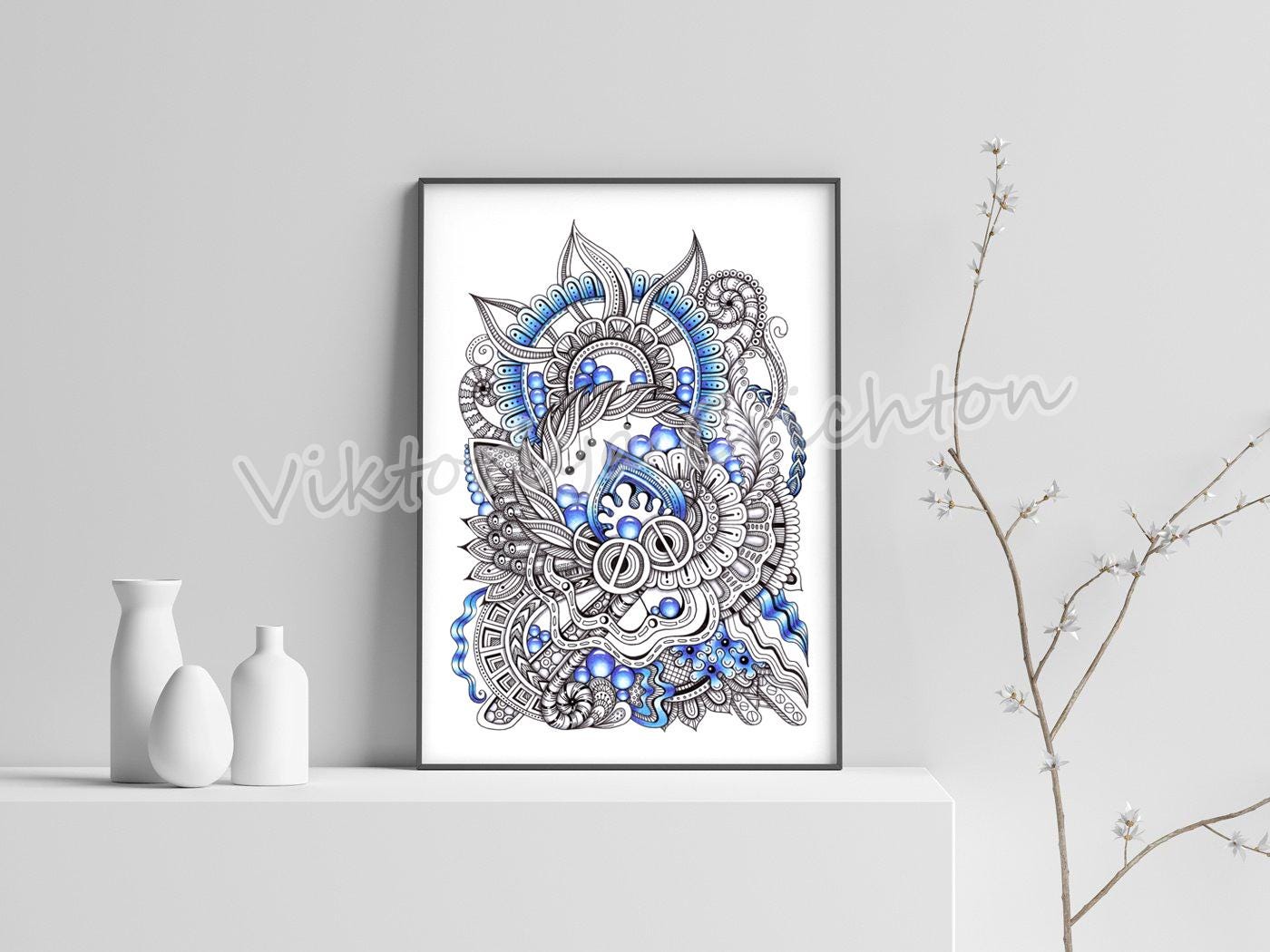 Winter Zenart 2_ Abstract Modern Drawing in Zentangle (zendoodle) Style ...