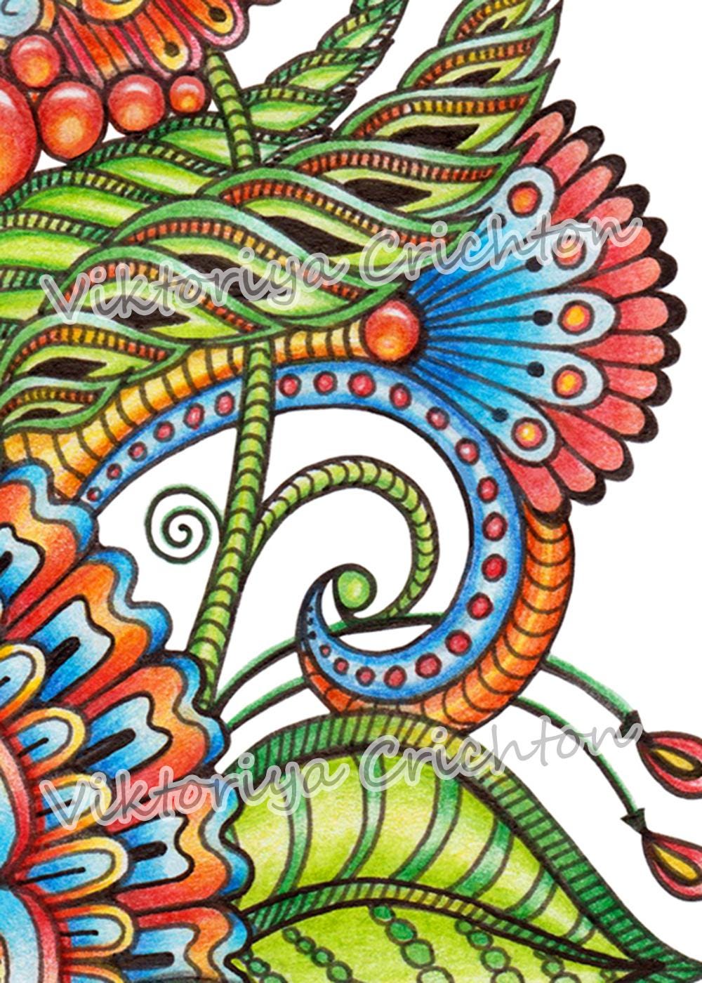 Magic Zentangle Flowers, Zendoodle_16. Abstract Drawing in Zenart Style ...
