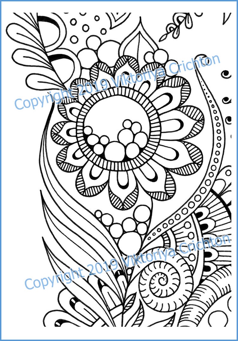 Coloring Page 65 Doodle (zentangle) Flowers for Adults, Zenart Graphic ...