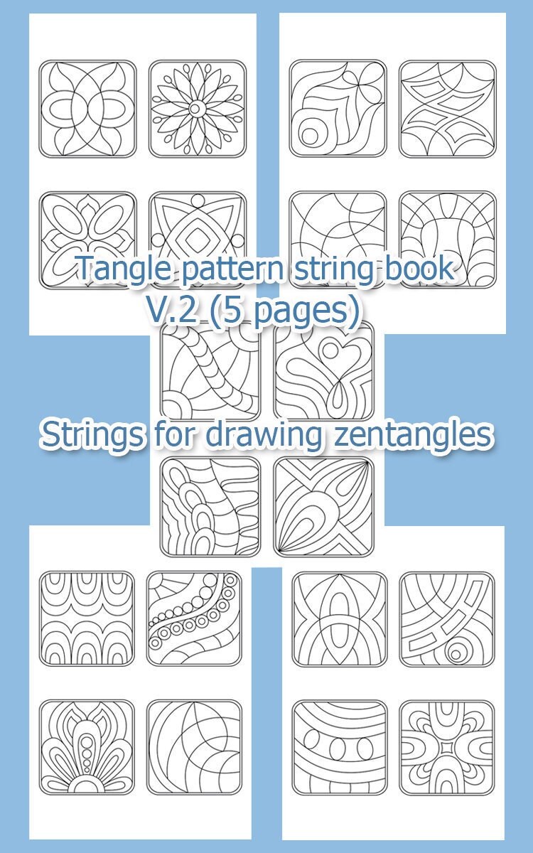 Tangle Pattern String Book V.2 (5 Pages), Strings for Drawing Zentangles, Digital PDF and JPEG ...