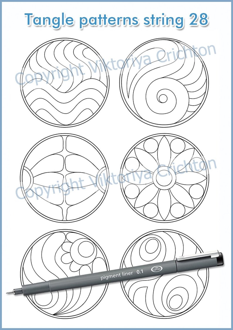 Strings for Drawing Zentangles_28. Zentangle Circle Starter Pages. Tangle Pattern Printable ...