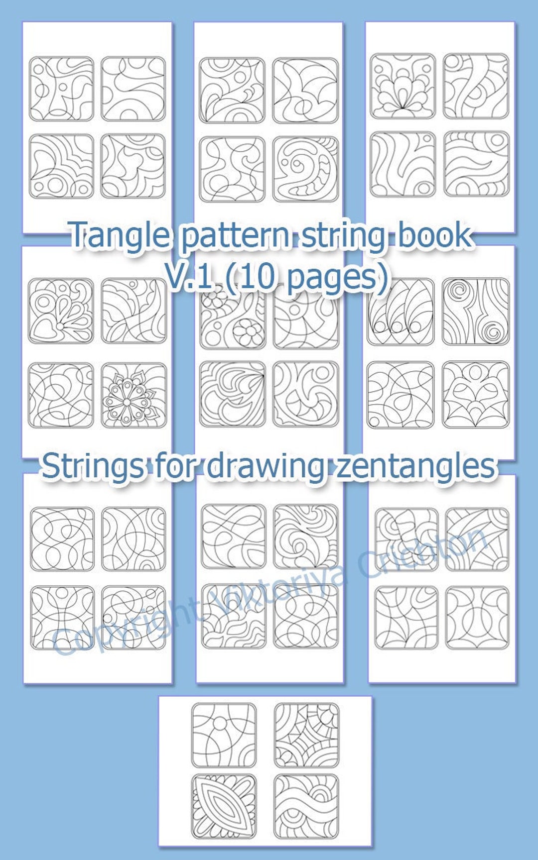 Tangle Pattern String Book V.1 (10 Pages), Strings for Drawing Zentangles, Digital PDF and JPEG ...