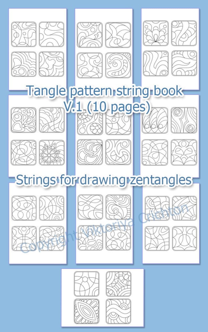 Tangle Pattern String Book V.1 (10 Pages), Strings for Drawing Zentangles, Digital PDF and JPEG ...
