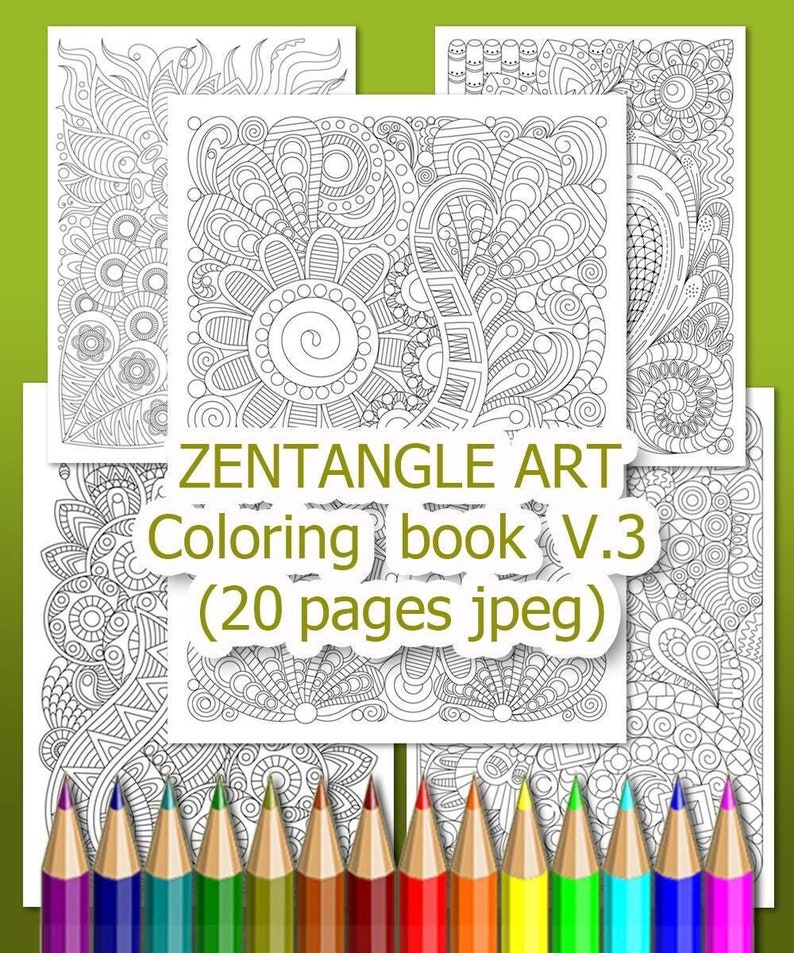 Zentangle Coloring Book V.3. Coloring Pages for Adult, Jpeg, 20 Pages ...