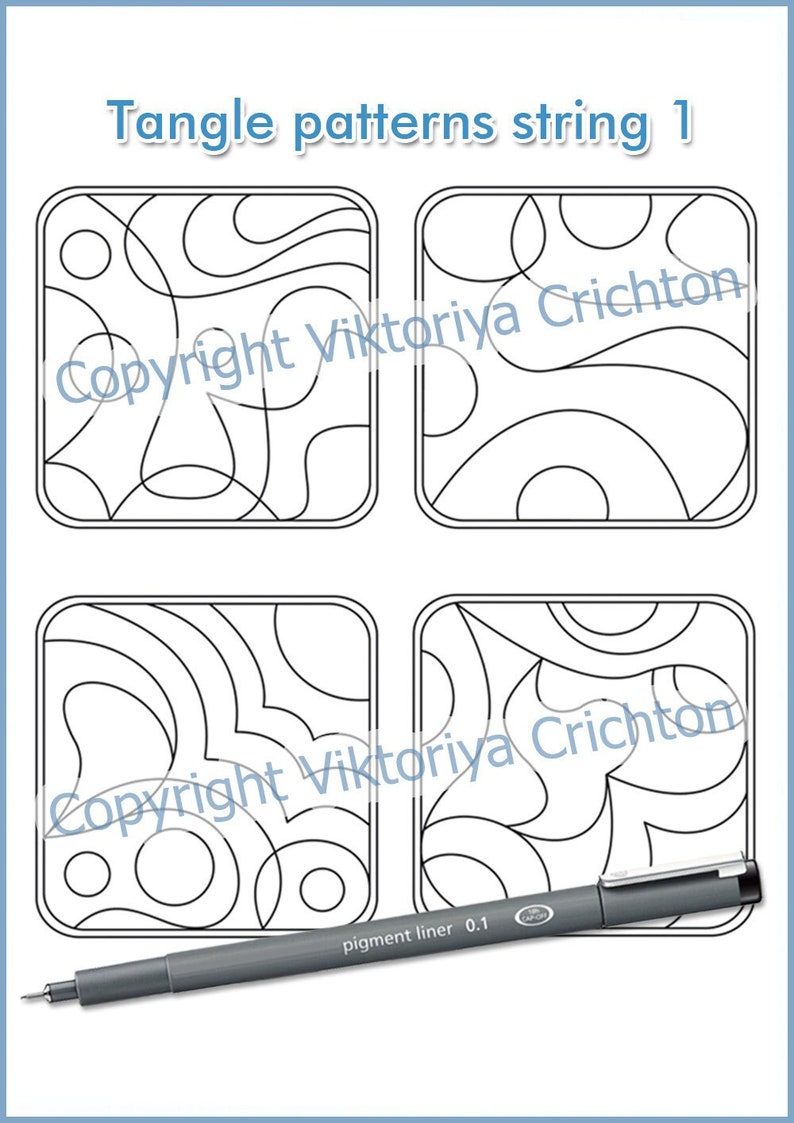 Strings 1 for Drawing Zentangles. Tangle Pattern Printable String, PDF and JPEG, String Art ...