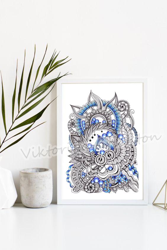 Winter Zenart 2_ Abstract Modern Drawing in Zentangle (zendoodle) Style ...