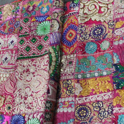 Pink Boho Indian Fabric by the Yard Patchwork Indian Textile | Etsy