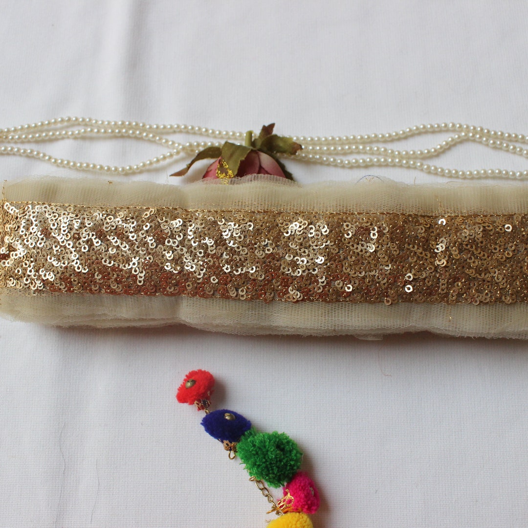 Gold Indian Trim Border Sequin Work Trim Lace Geometric Trim by Yard ...