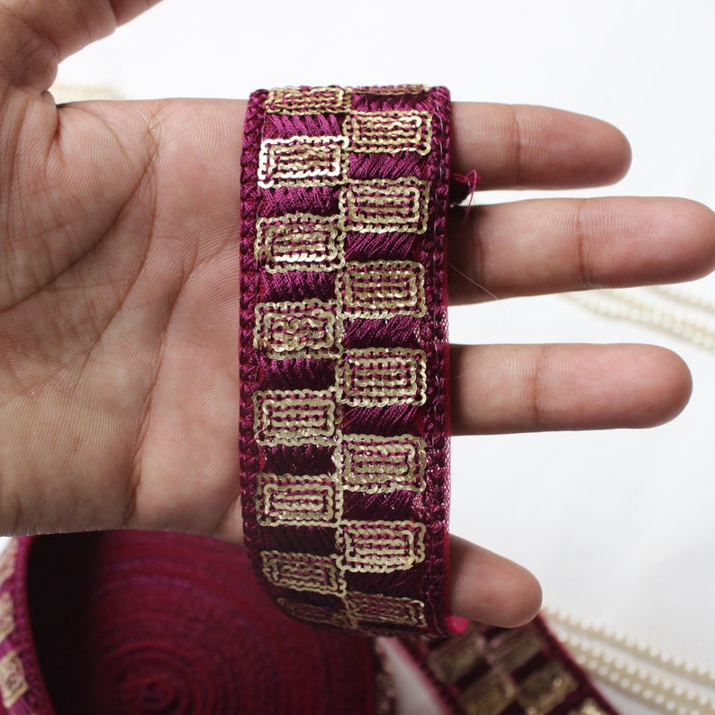 Buy Gold Indian Border Trim Sequin Thread Work Trim Lace Geometric ...