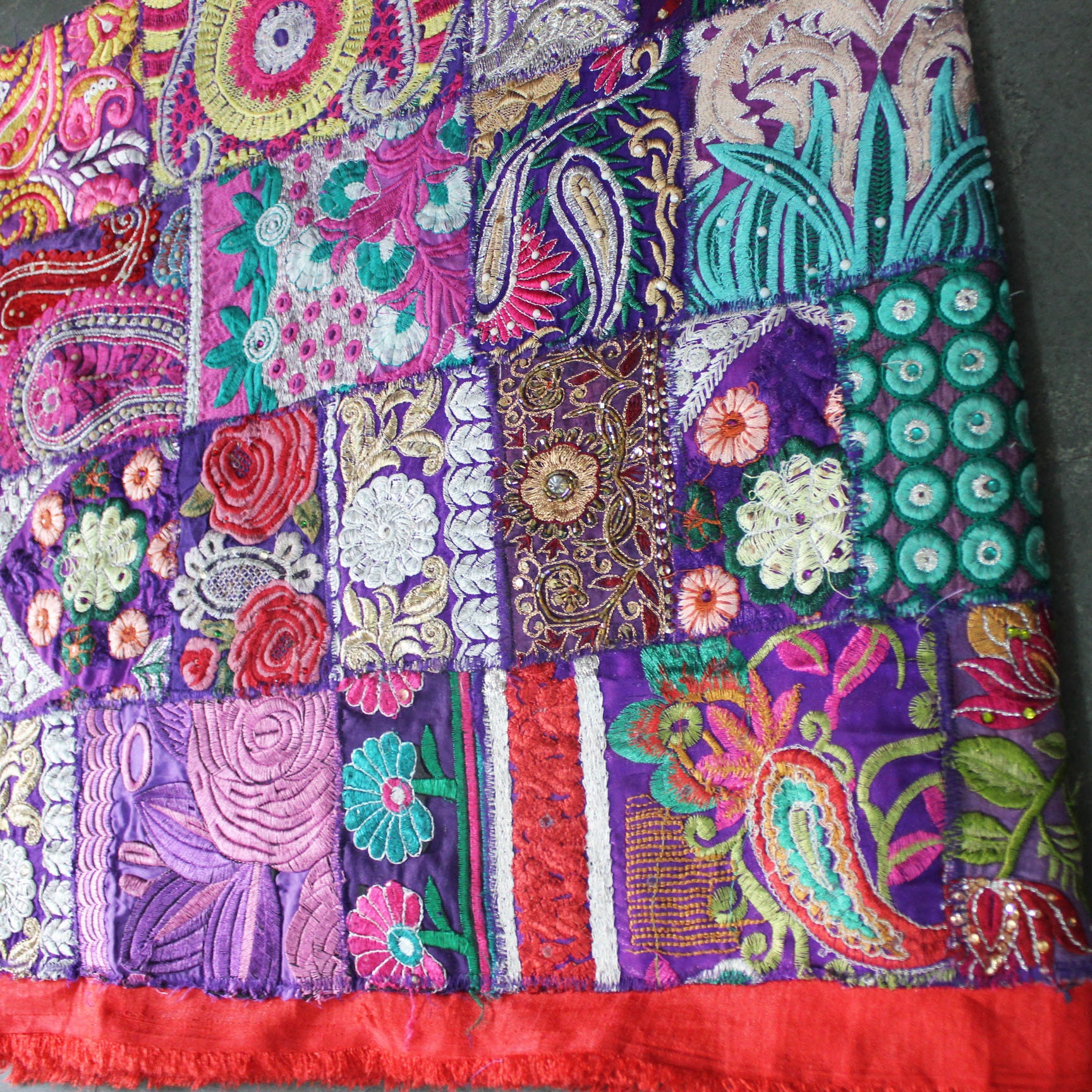 Purple Embellished Fabric by the Yard Embroidered Indian - Etsy