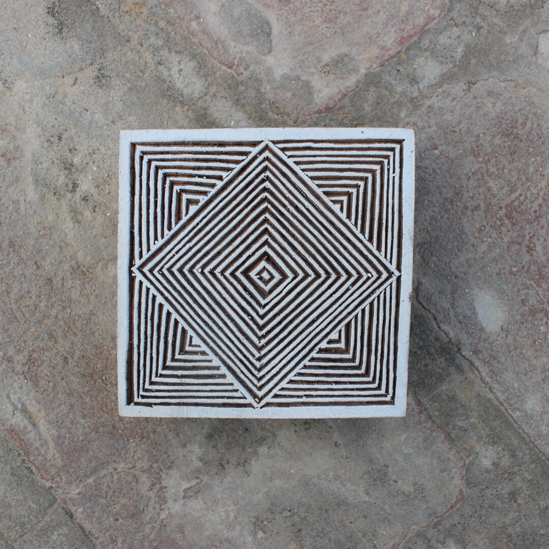 Square Hand Carved Wooden Stamp, Geometric Block Print - Etsy