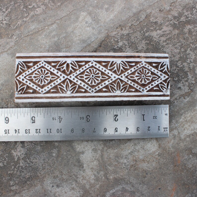 Floral Border Wood Block Stamp Hand Carved Fabric Stamp Geometric ...