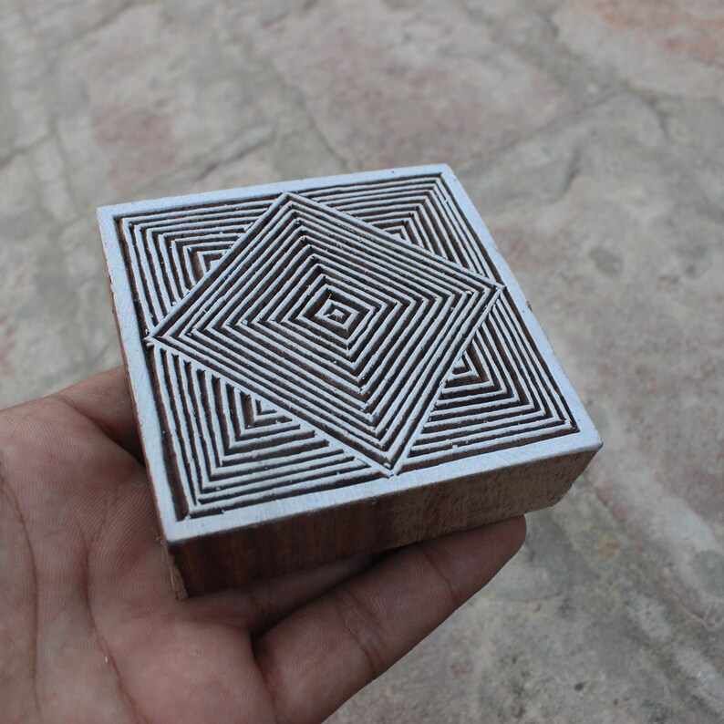 Square Hand Carved Wooden Stamp, Geometric Block Print - Etsy