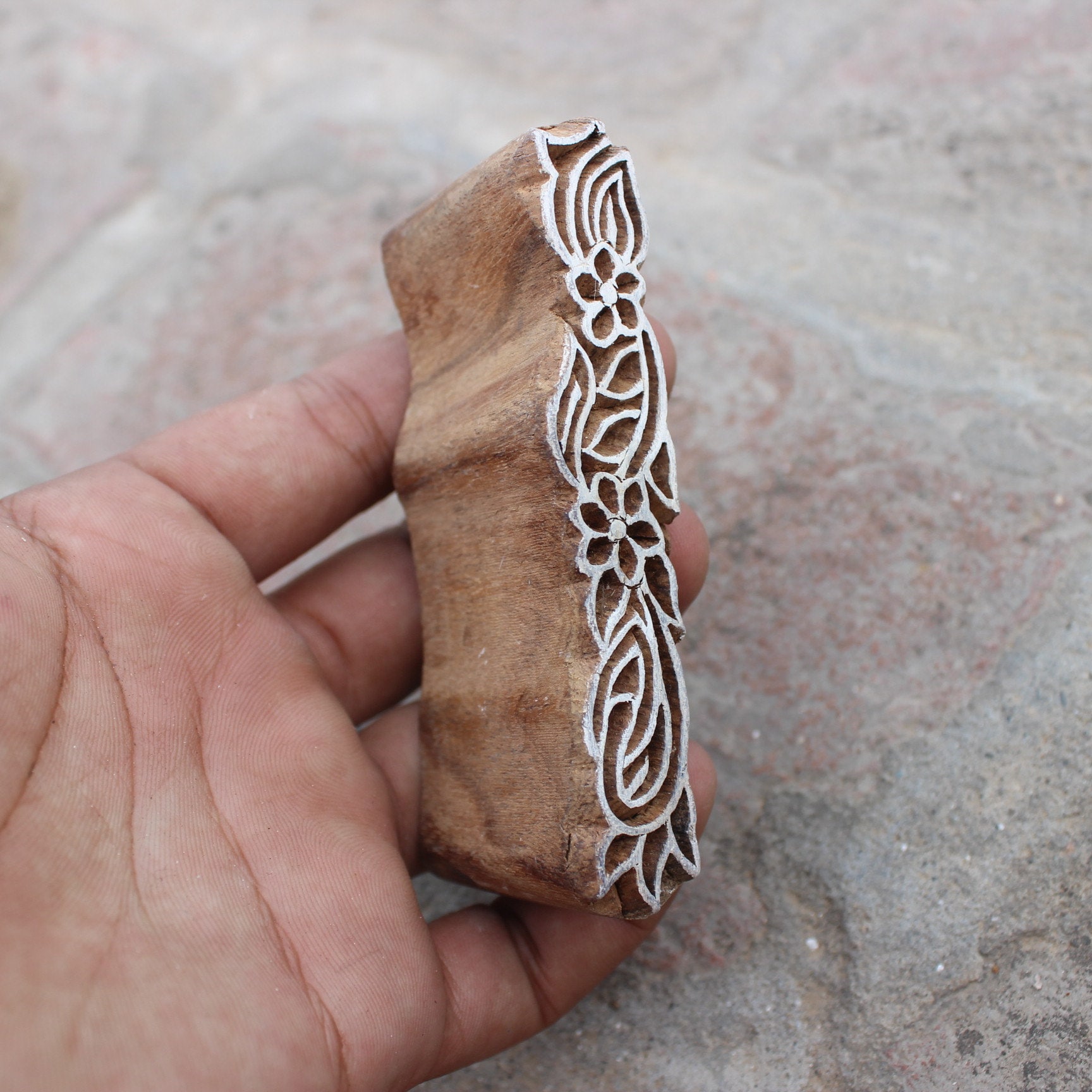 Finger Border Block Print Stamp Hand Carved Wood Block Stamp Floral ...