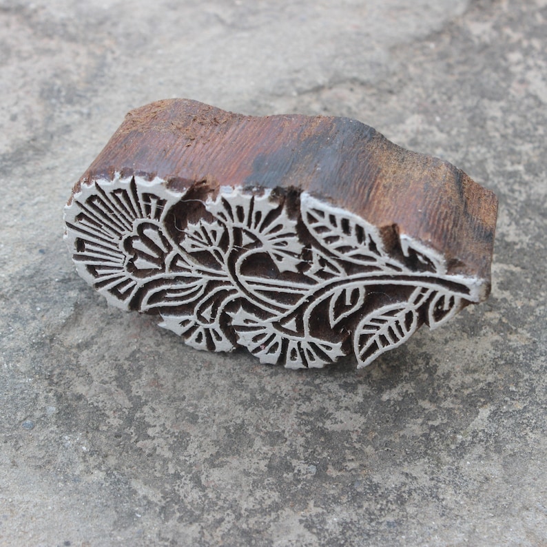 Floral Block Stamp Indian Fabric Stamp Paisley Clay Block Stamp Flower ...