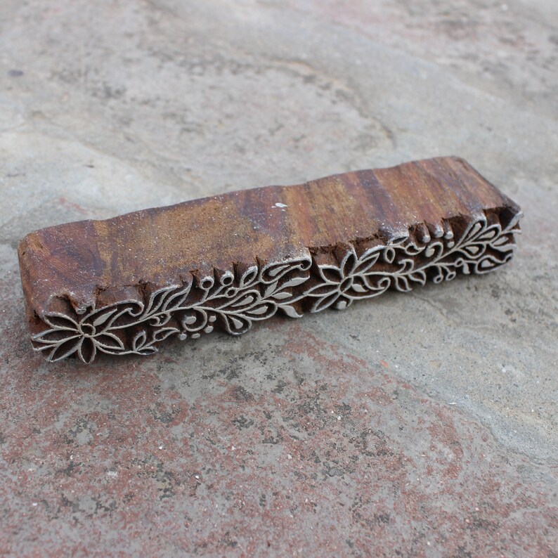 Floral Border Stamp Flower Border Fabric Stamp Indian Wood Block Stamp ...