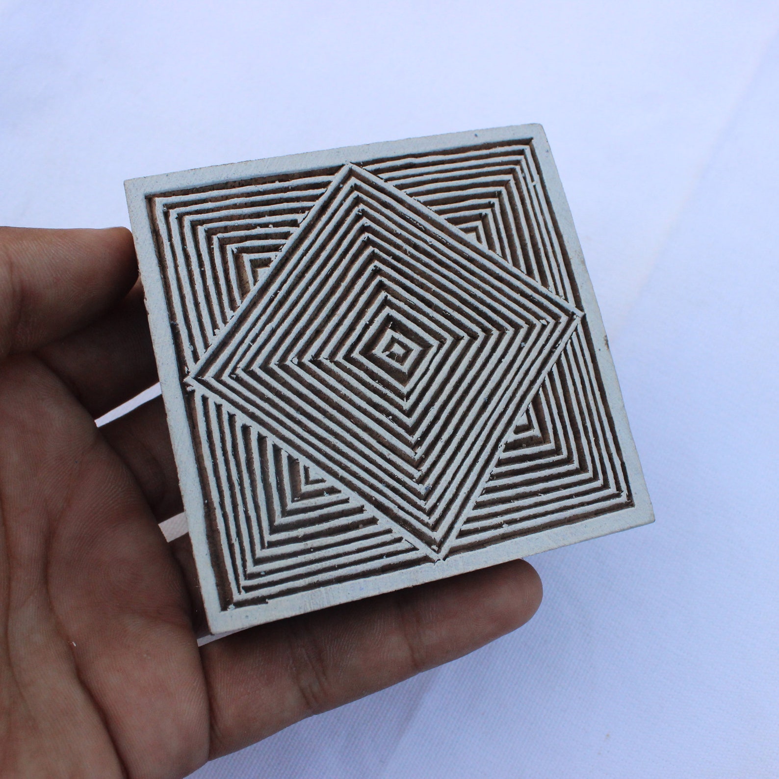 Square Hand Carved Wooden Stamp, Geometric Block Print - Etsy