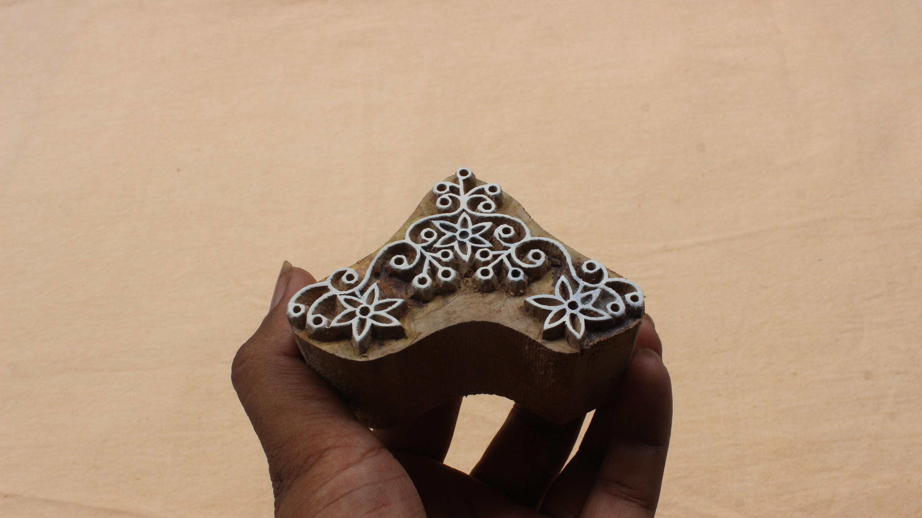 Corner Fabric Stamp Floral Block Print Stamp Carve Block Wood Block ...