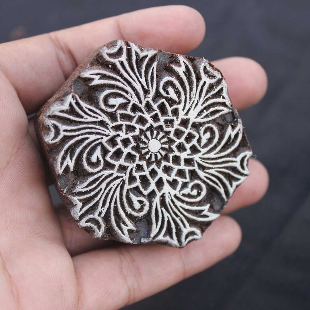 Flower Block Print Stamp Carve Wood Block Stamp Traditional Flower ...