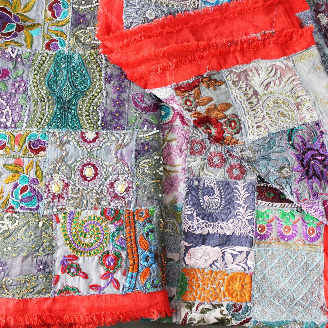 Grey Gypsy Indian Fabric by the Yard Boho Fabric Embroidered Indian ...