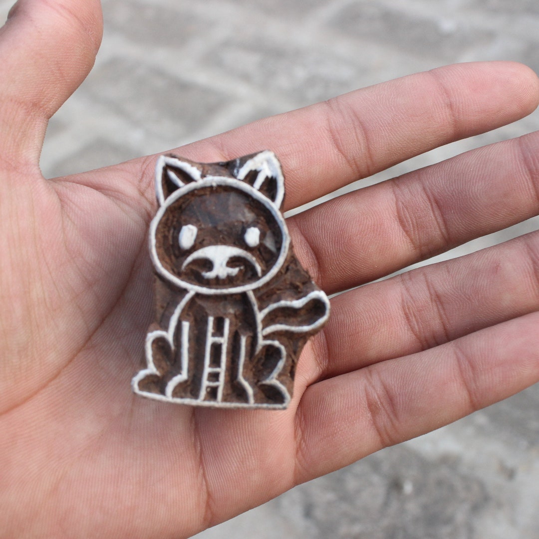 Cat Block Print Stamp Animal Hand Block Stamp Carved Wooden Fabric ...