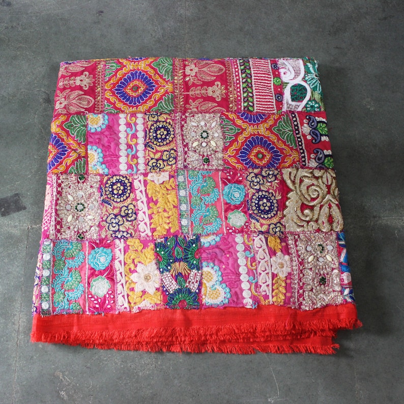 Pink Boho Indian Fabric by the Yard Embellished Fabric Patchwork Indian ...