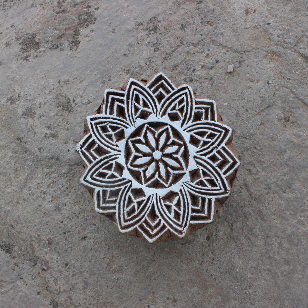 Mandala Stamp Hand Carved Wood Block Stamp Round Fabric Stamp Hand ...