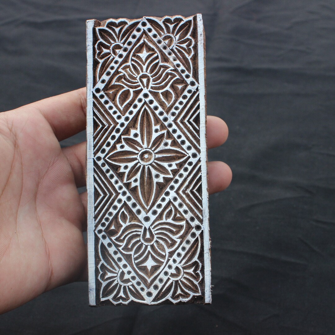 Floral Border Wooden Stamp Carve Handmade Fabric Stamp Indian Block ...