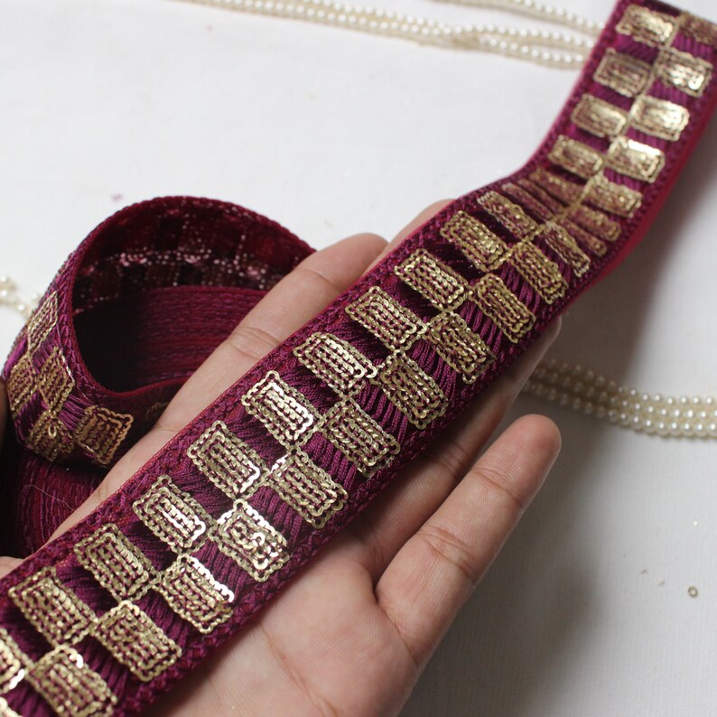 Buy Gold Indian Border Trim Sequin Thread Work Trim Lace Geometric ...