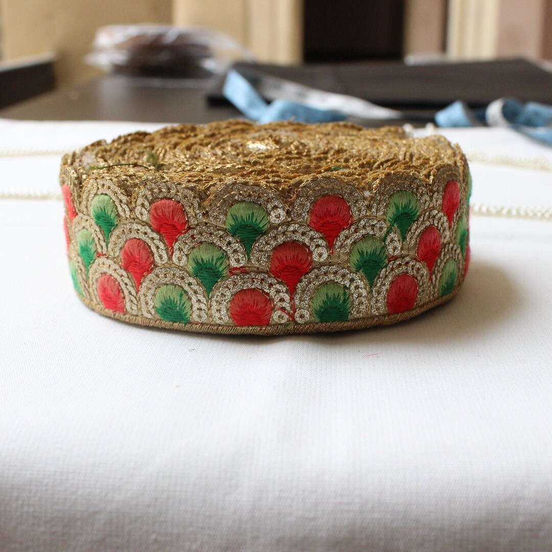 Gold Indian Trim and Border Thread and Sequin Work Trim Lace Waves Trim ...