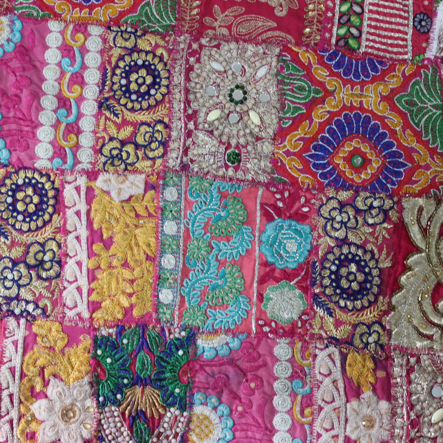 Pink Boho Indian Fabric by the Yard Embellished Fabric Patchwork Indian ...