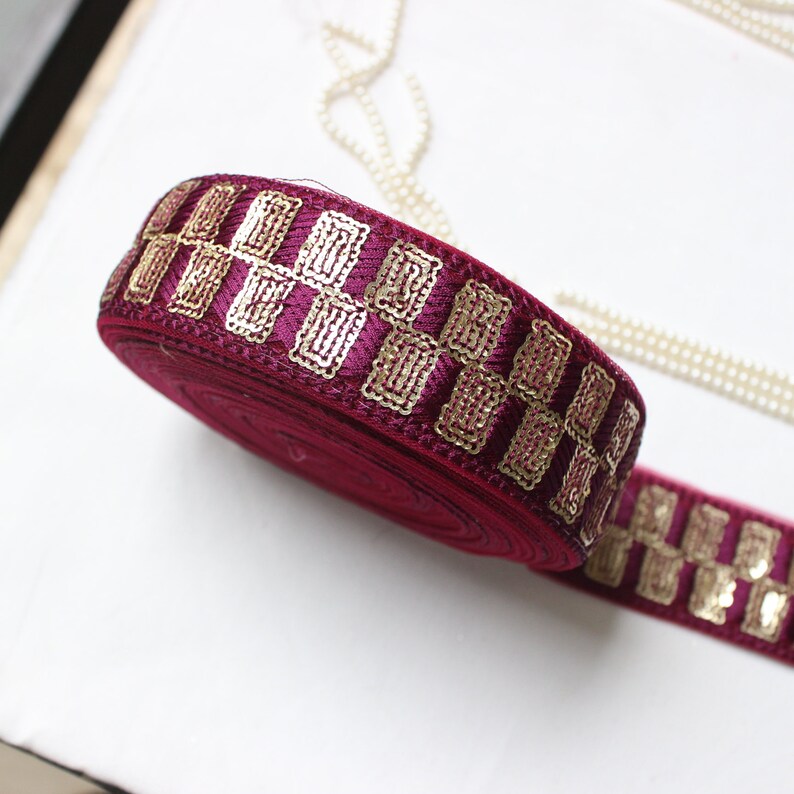 Buy Gold Indian Border Trim Sequin Thread Work Trim Lace Geometric ...