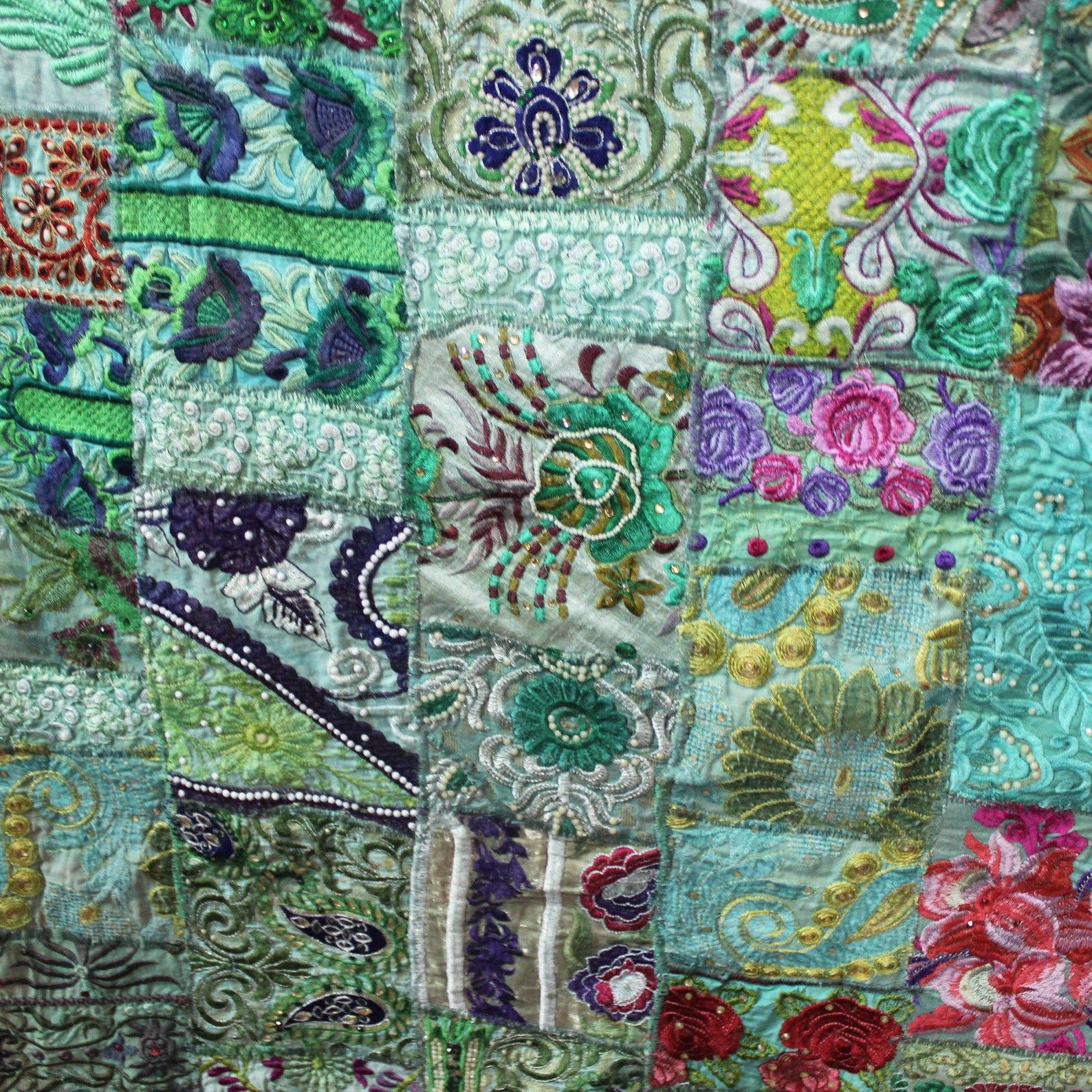 Green Bohemian Indian Textile Fabric by the Yard Embroidered - Etsy