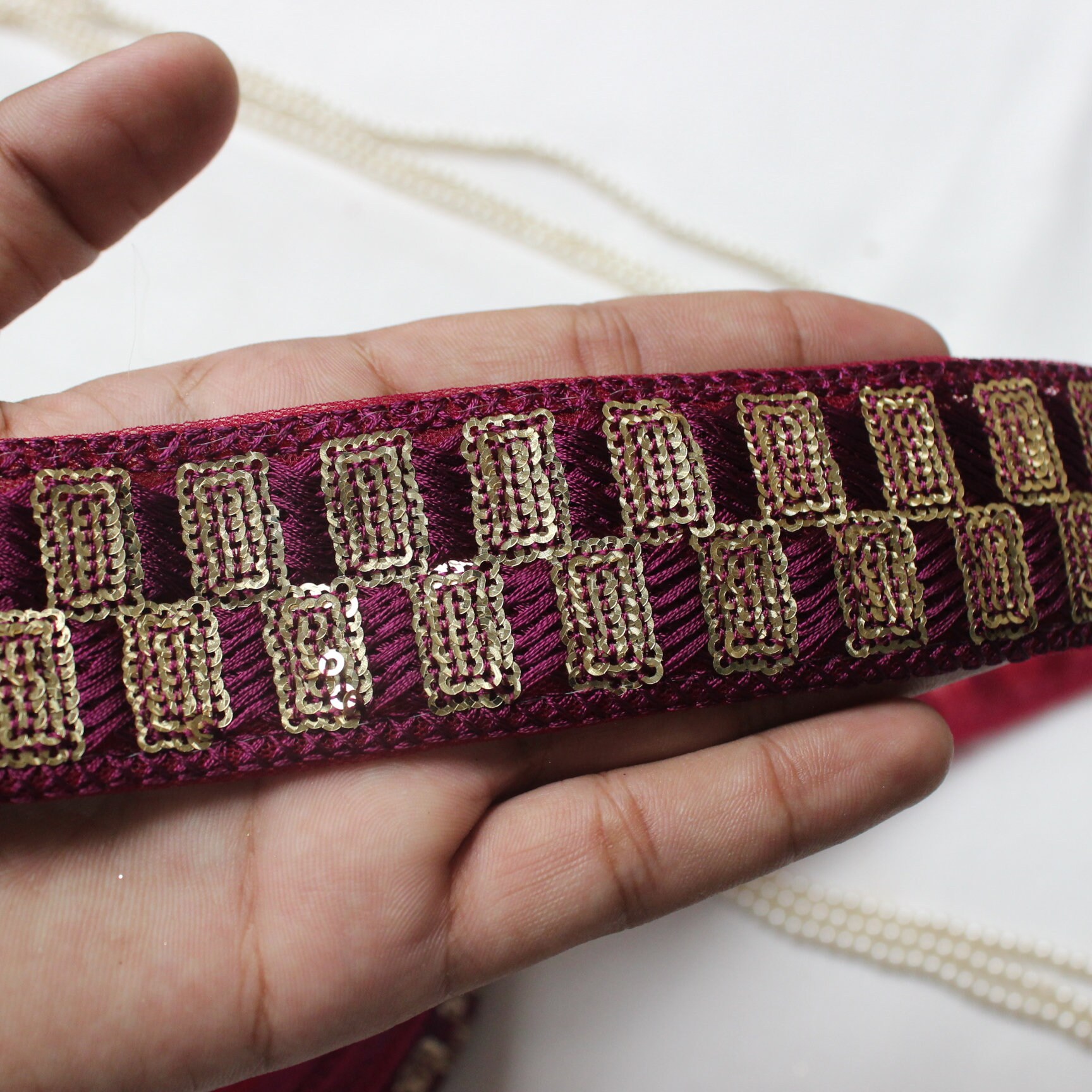 Gold Indian Border Trim Sequin Thread Work Trim Lace Geometric | Etsy India