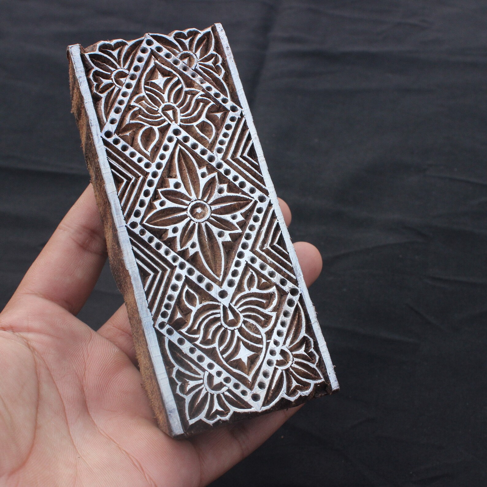 Floral Border Wooden Stamp Carve Handmade Fabric Stamp Indian Block ...