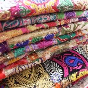 Pink Boho Indian Fabric by the Yard Embellished Fabric Patchwork Indian ...