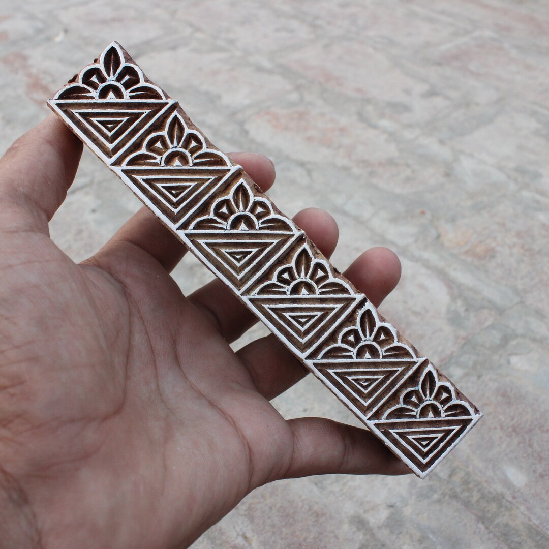 Geometric Wood Block Stamp Wooden Border Block Carve Textile Block for ...