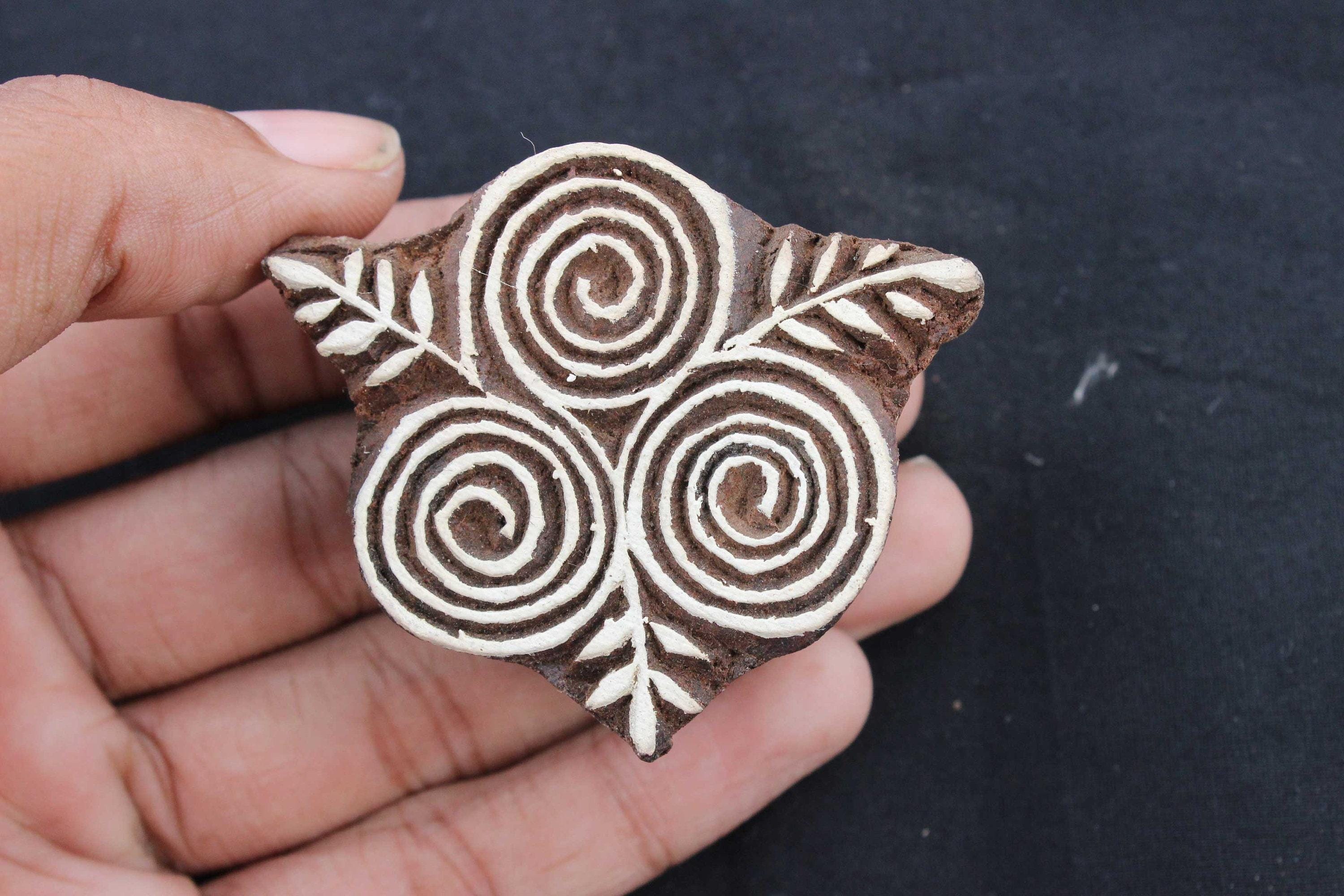 Celtic Block Print Stamp Hand Carved Fabric Stamp Spiral Wood Block ...