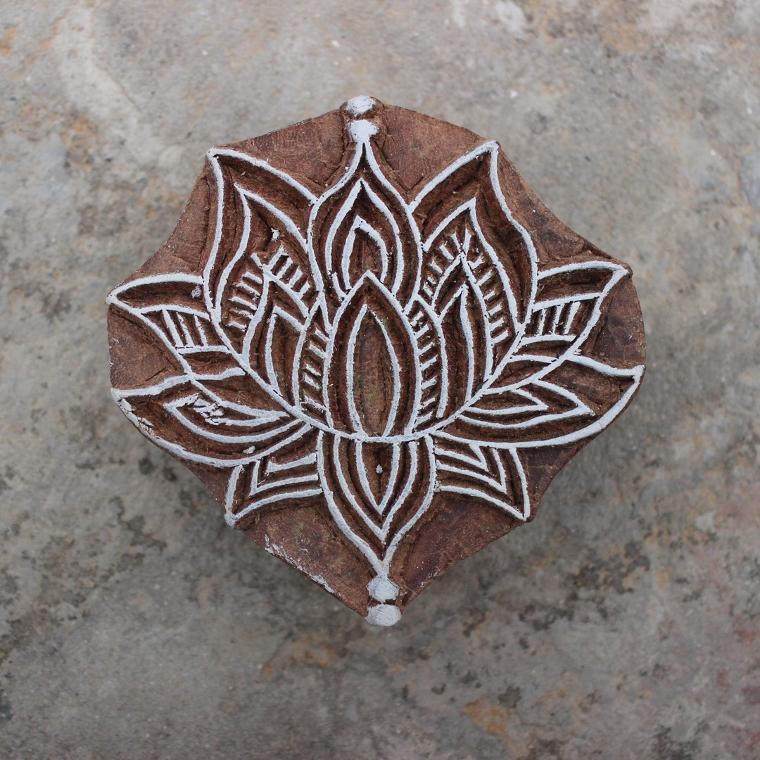Lotus Stamp Hand Carved Wooden Stamp Carved Wood Block Stamp Flower ...