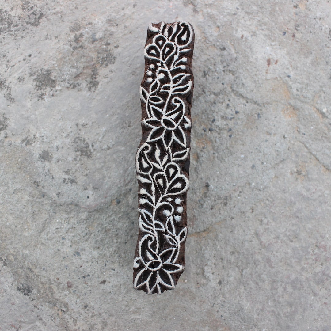 Floral Border Wood Block Stamp Hand Carved Wooden Stamp Ethnic Border ...