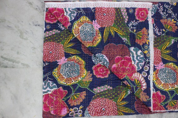 Blue Boho Indian Fabric by the Yard Embroidered Indian Textile - Etsy