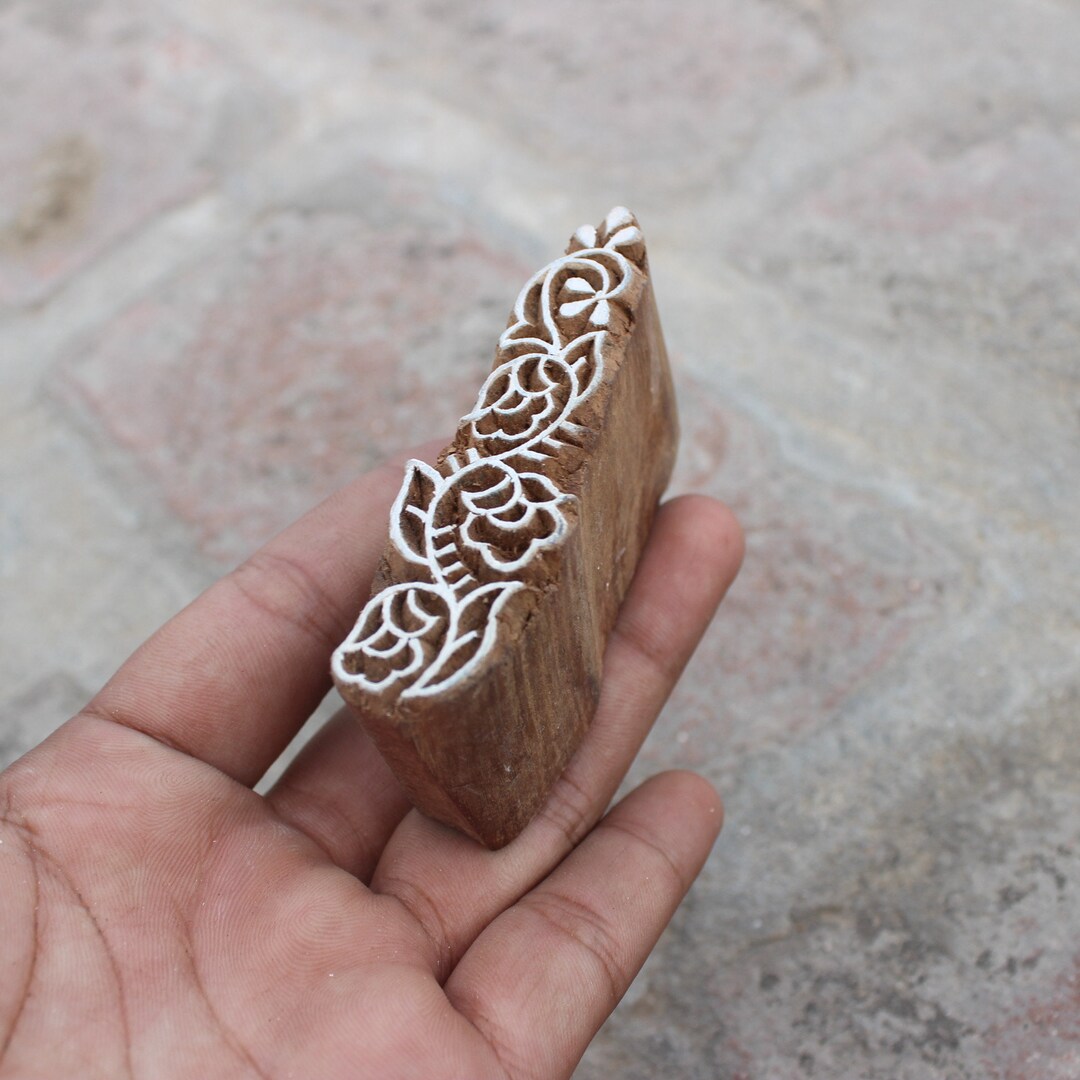 Finger Border Stamp Hand Carved Wood Block Stamp Floral Border Block ...
