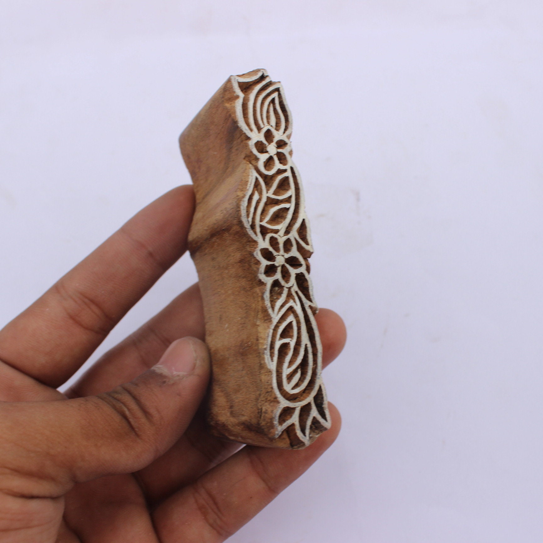 Finger Border Block Print Stamp Hand Carved Wood Block Stamp Floral ...