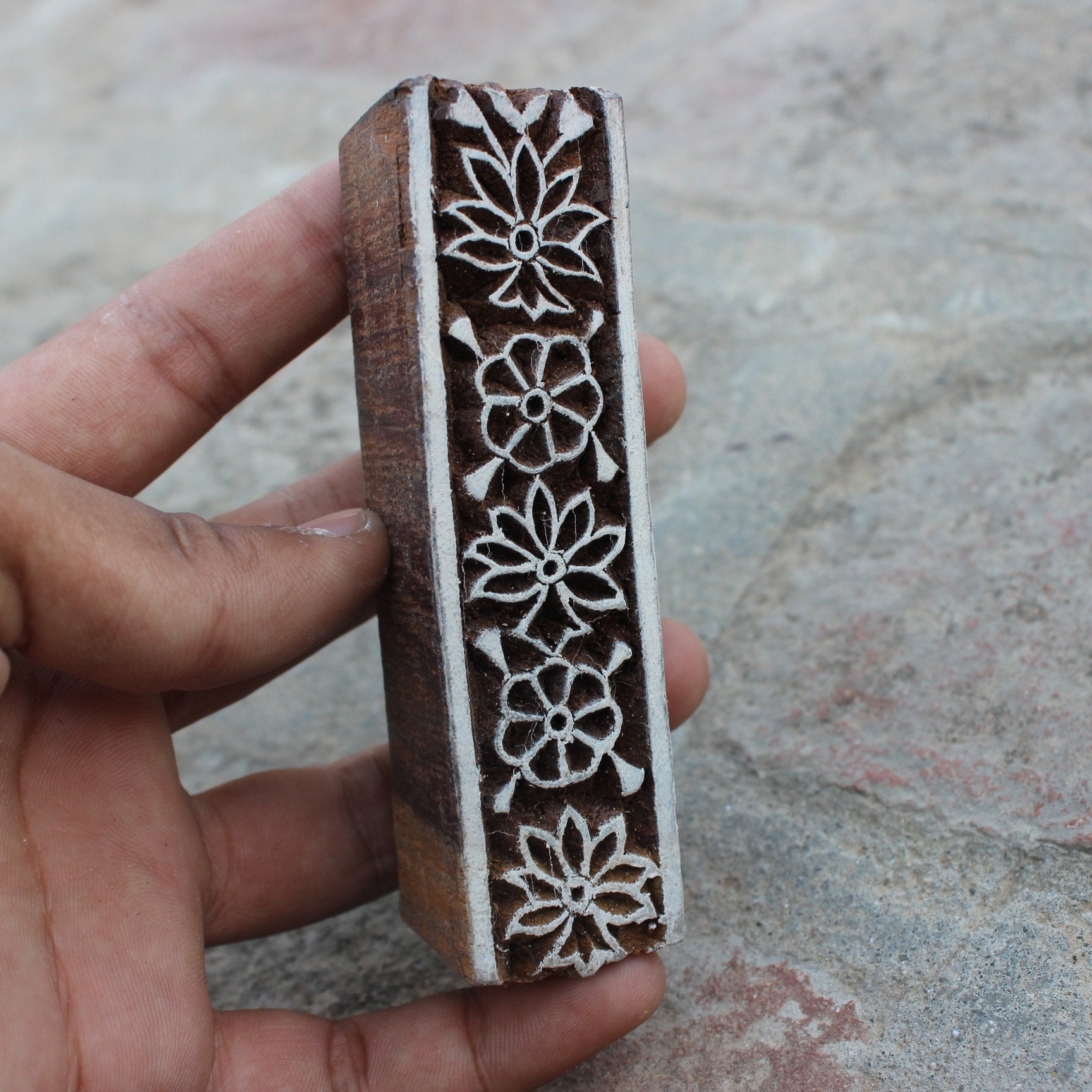 Flower Border Block Print Stamp Floral Border Stamp Carve Block Fabric ...