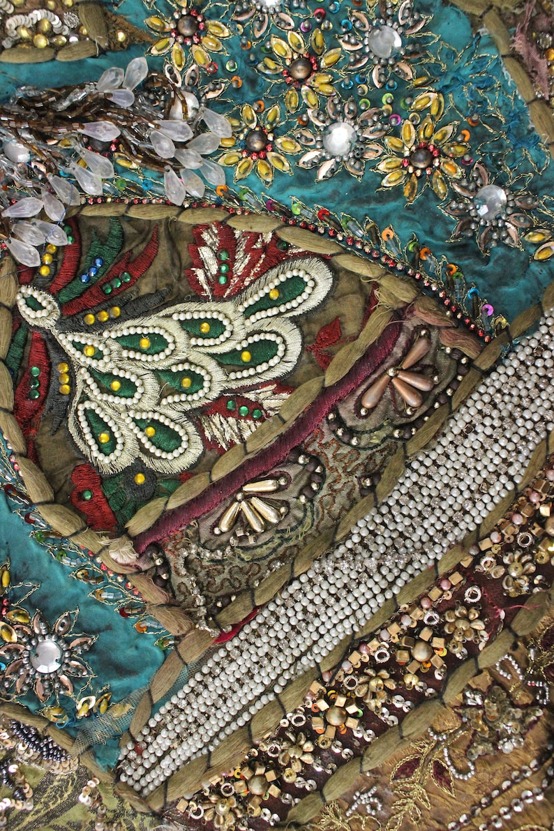 Beige Embroidered Indian Fabric: Heavy Threadwork, Upcycled Boho ...