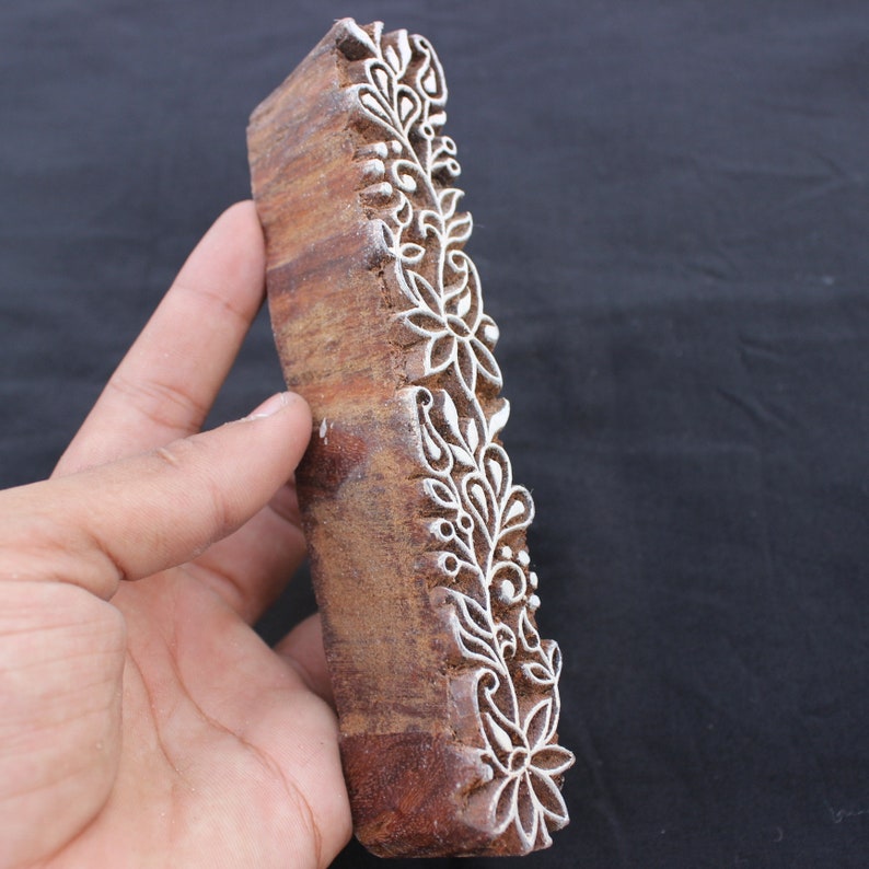 Floral Border Stamp Flower Border Fabric Stamp Indian Wood Block Stamp ...