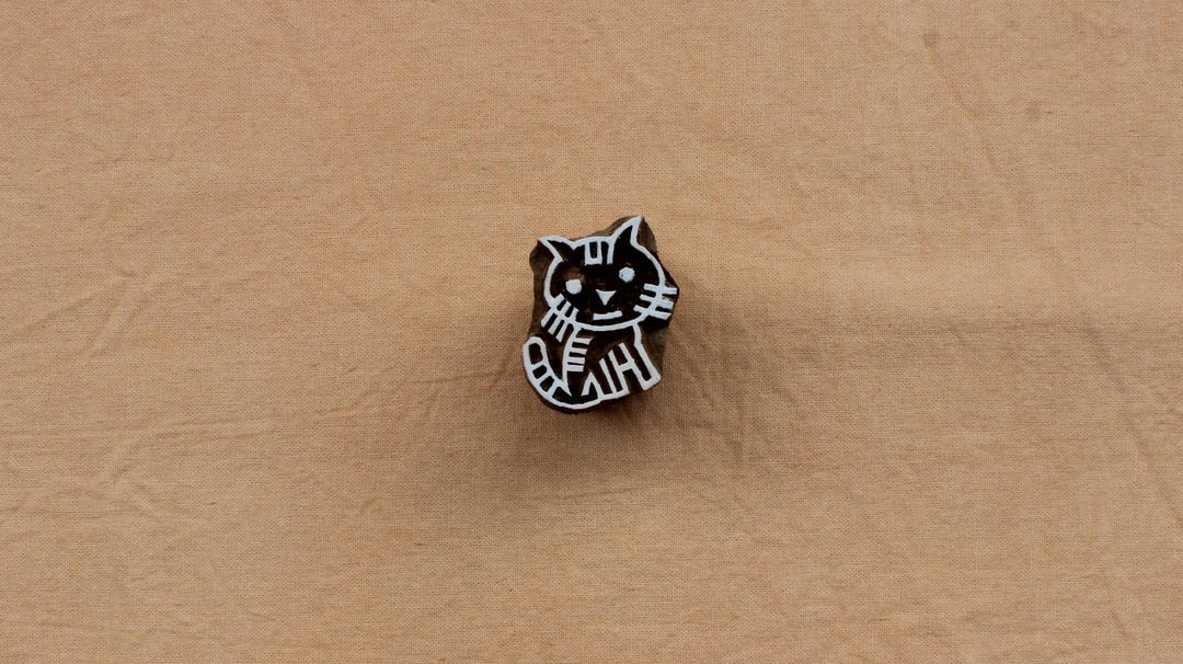 Cat Block Print Stamp Kitty Block Print Stamp Kids Hand Carved Wooden ...