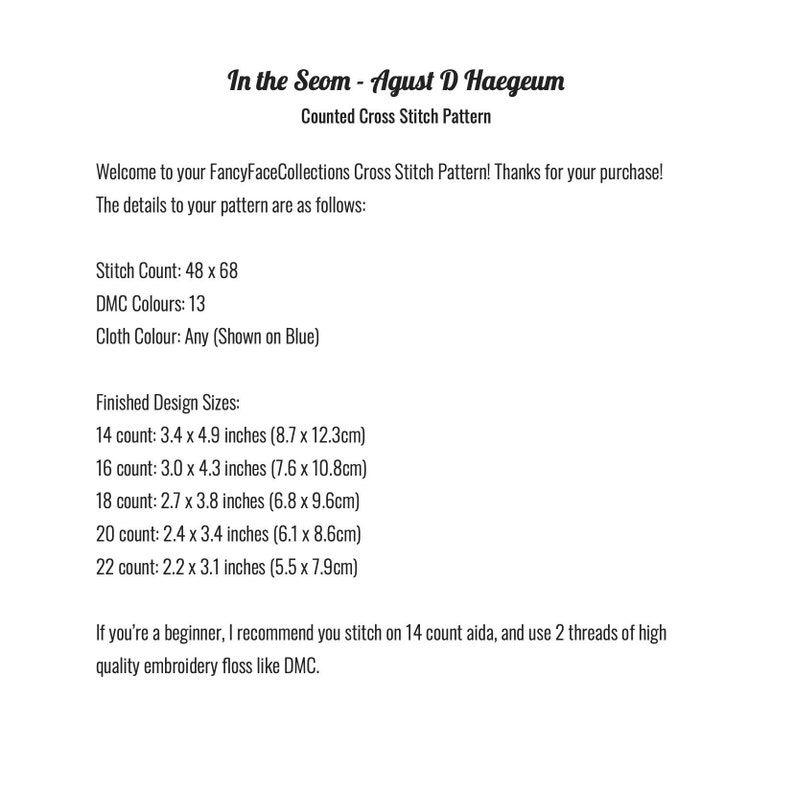 ITS Agust D Haegeum Cross Stitch Pattern PDF - Etsy