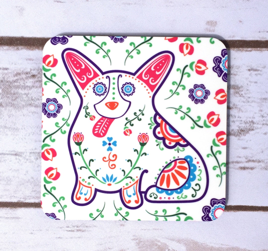 Sugar Skull Corgi Coasters Set of 4 Dia De Los Corgis Welsh Corgi ...
